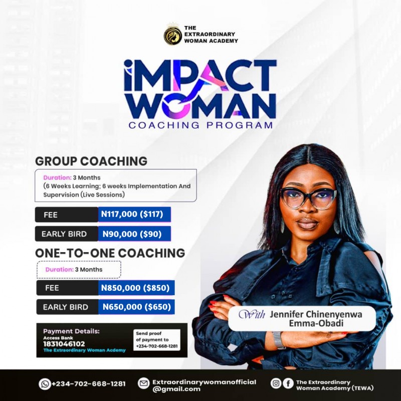 Buy Impact Woman One-To-One Coaching Program by Jennifer Chinenyenwa Emma-Obadi on Selar