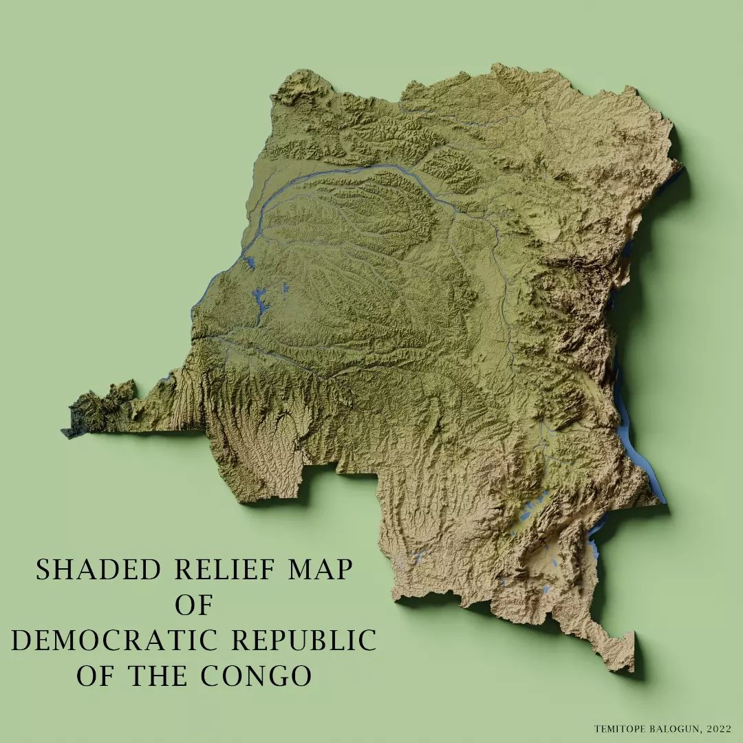 Buy Shaded Relief Map Of Democratic Republic of the Congo by Balogun ...