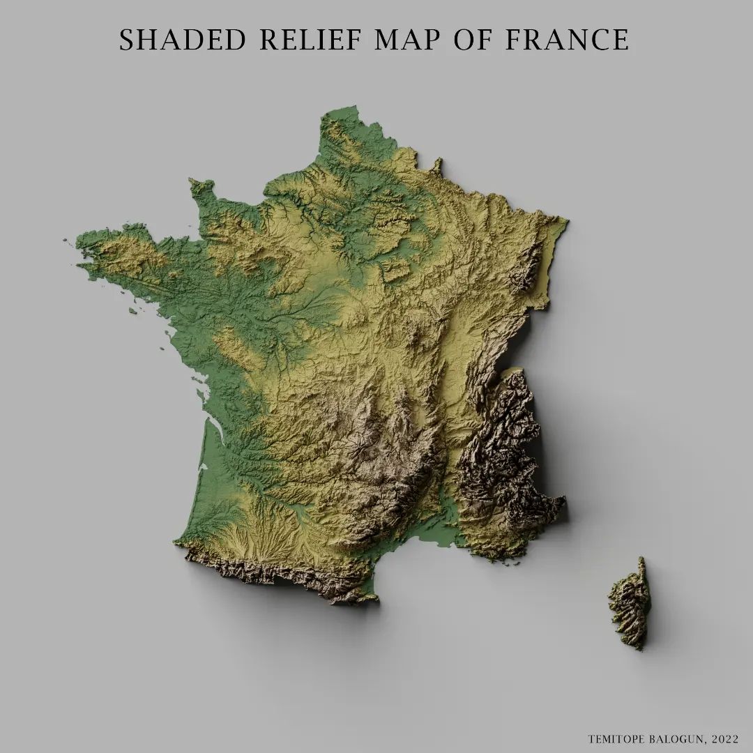 Buy Shaded Relief Map Of France by Balogun Temitope on Selar