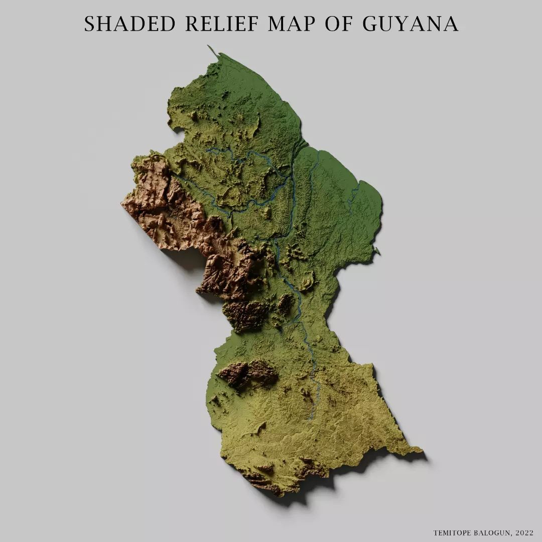 Buy Shaded Relief Map Of Guyana by Balogun Temitope on Selar