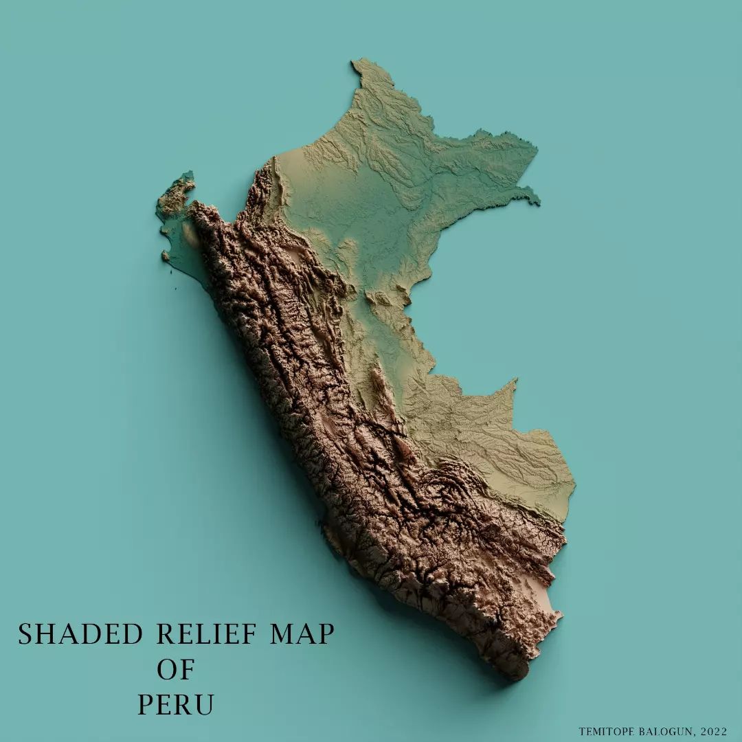 Buy Shaded Relief Map Of Peru by Balogun Temitope on Selar