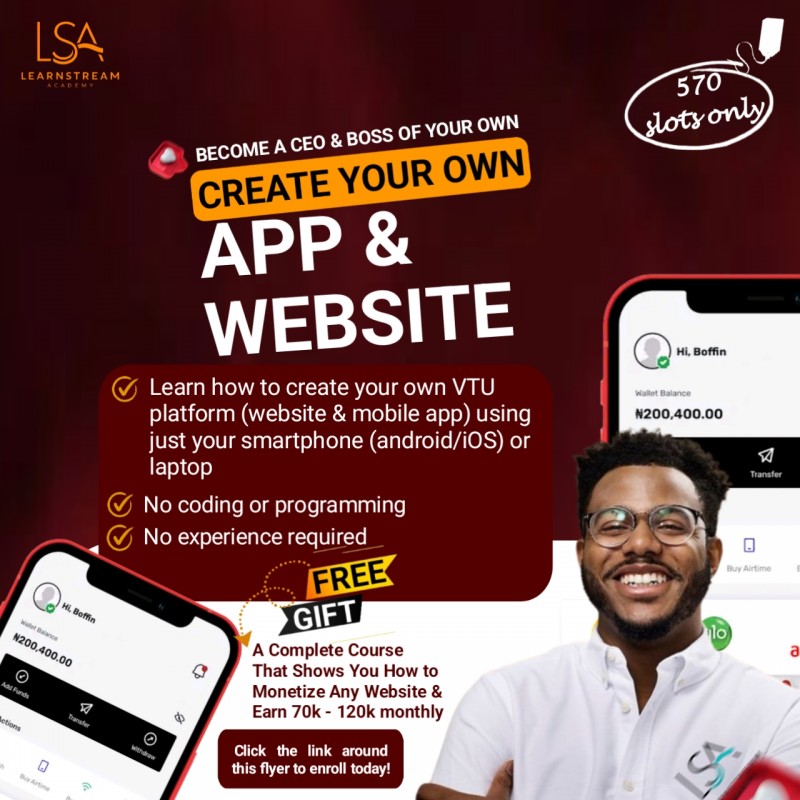 Buy VTU APP/WEB CREATION & MONETIZATION COURSE by LearnStream Academy ...