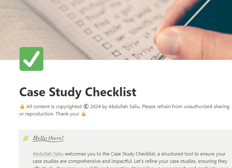 Buy Case Study Checklist by Abdullah Saliu on Selar