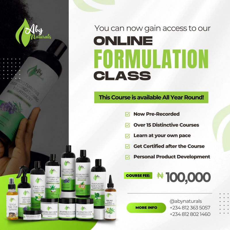 Buy BASIC HAIR CARE PRODUCTS FORMULATION ONLINE CLASS by Aby Naturals Formulation School on Selar