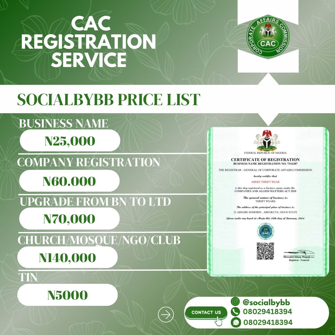Buy CAC BUSINESS NAME REGISTRATION by Abolanle oduntan on Selar