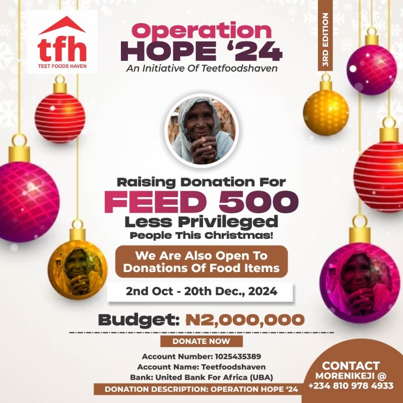 Buy Operation Hope ‘24: Raising Donations to Feed 500 this December. by Dr. Olabisi Ademosun on ...