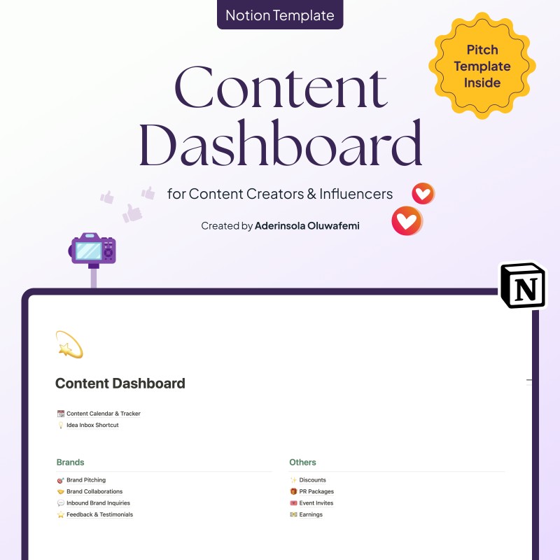 Buy Content Dashboard (for Content Creators & Influencers) - Notion Template by Aderinsola ...