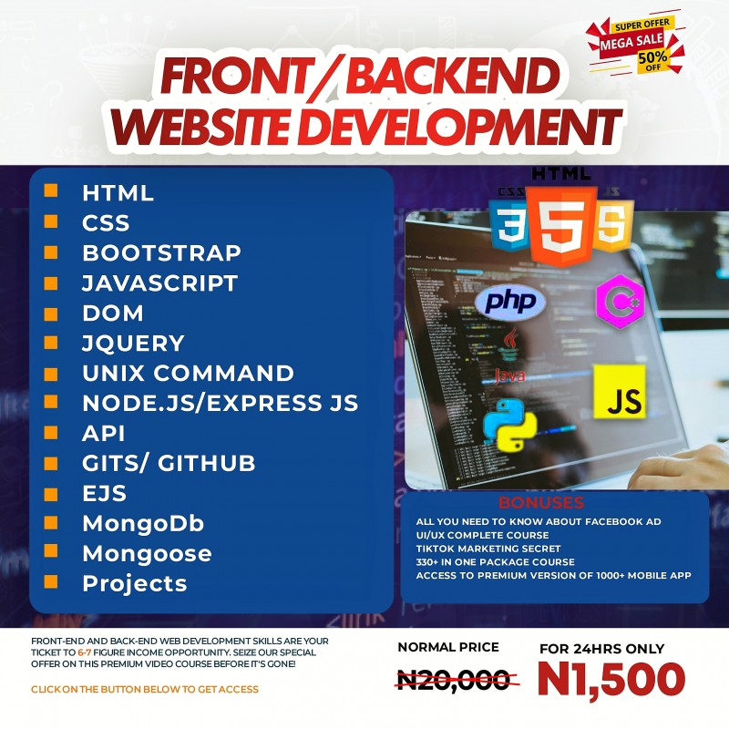 Buy FRONT/BACKEND WEB DEVELOPMENT by Adeyemi Adeniyi Joshua on Selar