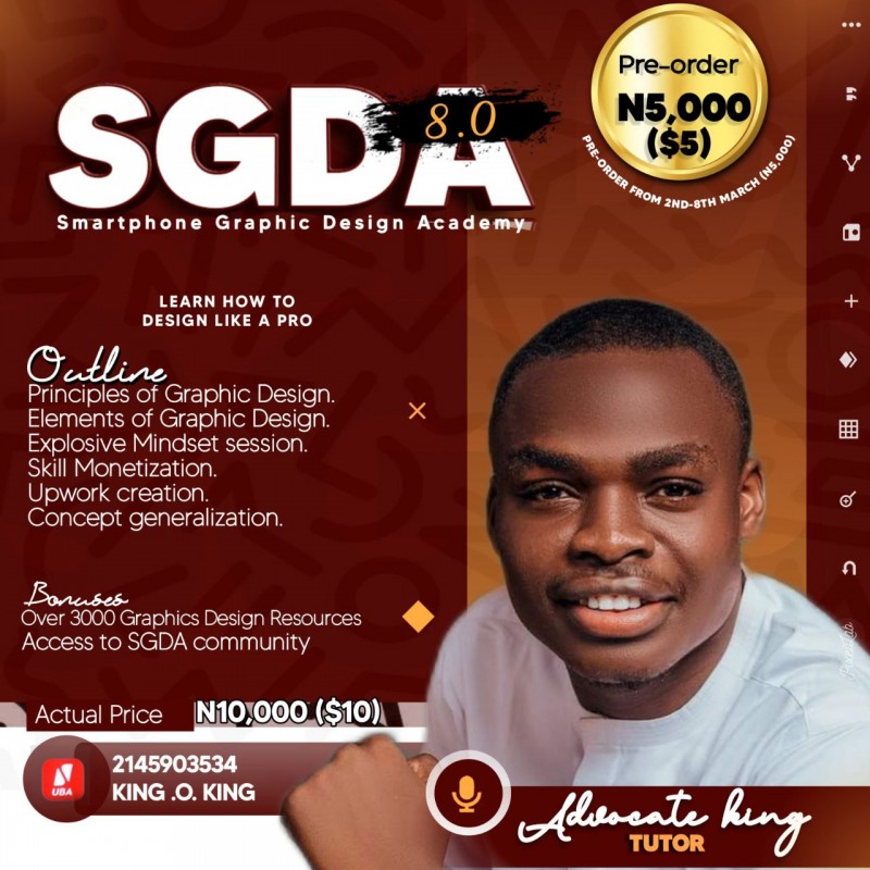 Buy SMARTPHONE GRAPHIC DESIGN ACADEMY 8.0 by King Jnr King on Selar