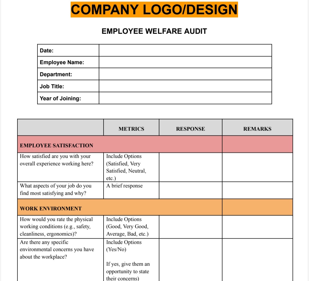 Buy Employee Welfare Audit Template by AGAPE ASANGA on Selar