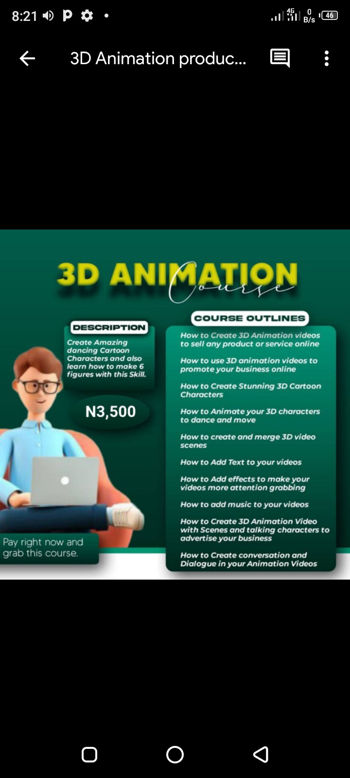 Buy 3D ANIMATION COURSE by Agbedo hope chekwube on Selar