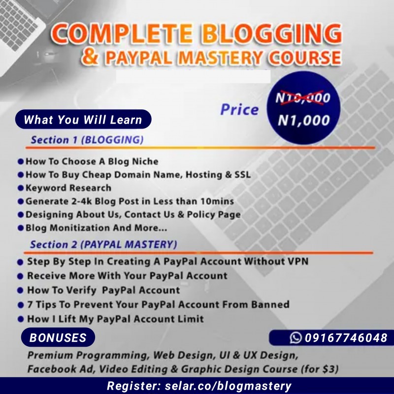 Buy THE COMPLETE BLOGGING & PAYPAL MASTERY COURSE by TechHub on Selar