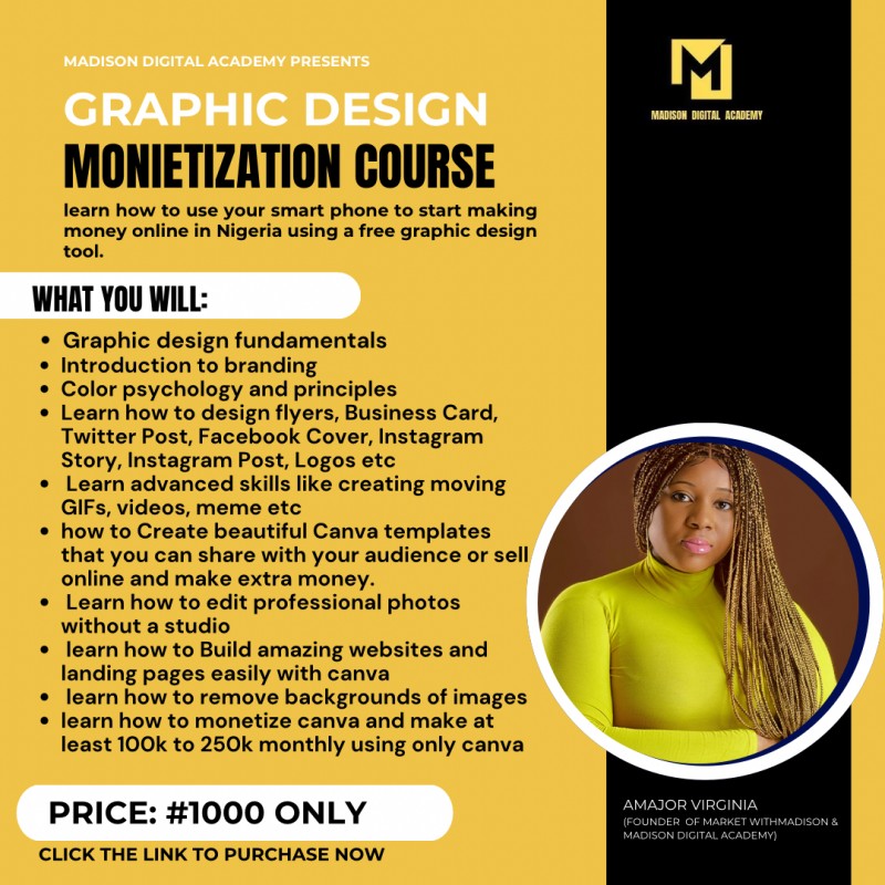 Buy GRAPHIC DESIGN AND MONETIZATION COURSE by Amajor Virginia on Selar