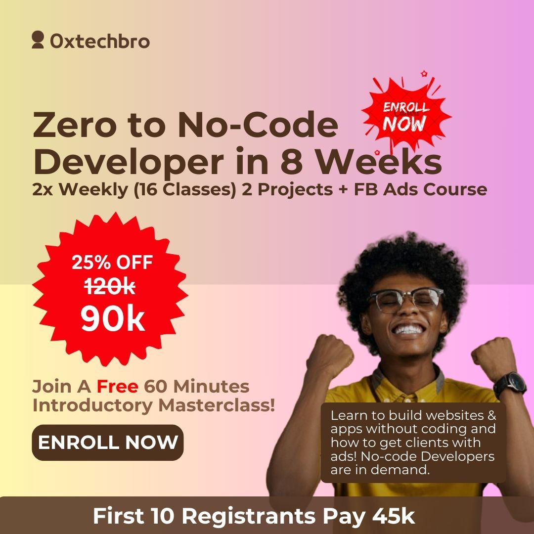 Buy Zero to No-Code Developer in 8 Weeks 2x Weekly (12 Classes) 1 Project. + FB Ads Course. by ...