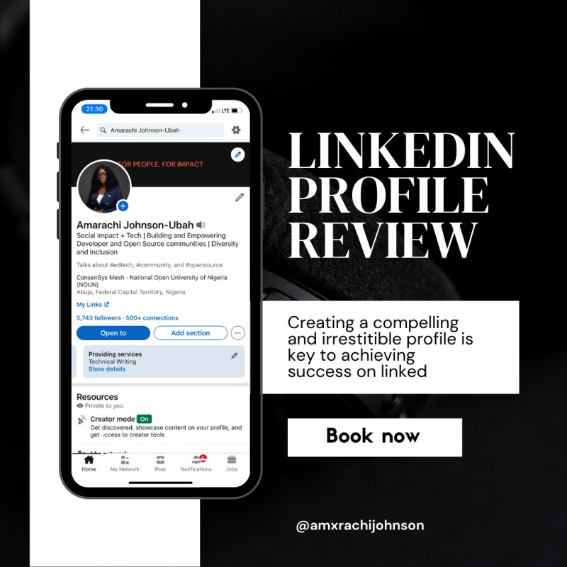 Buy LinkedIn Profile Review by Amarachi Johnson on Selar