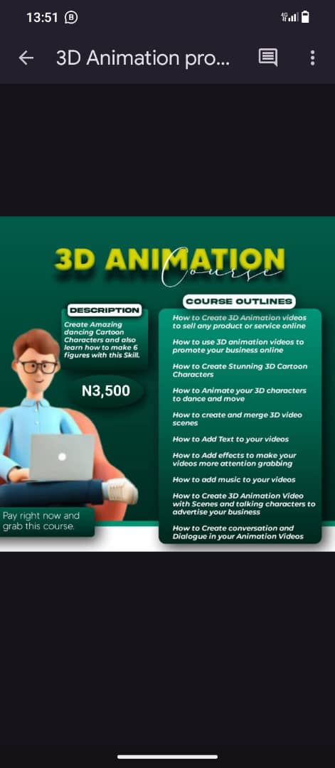 Buy 3D ANIMATION COURSE by Anita oziegbe on Selar