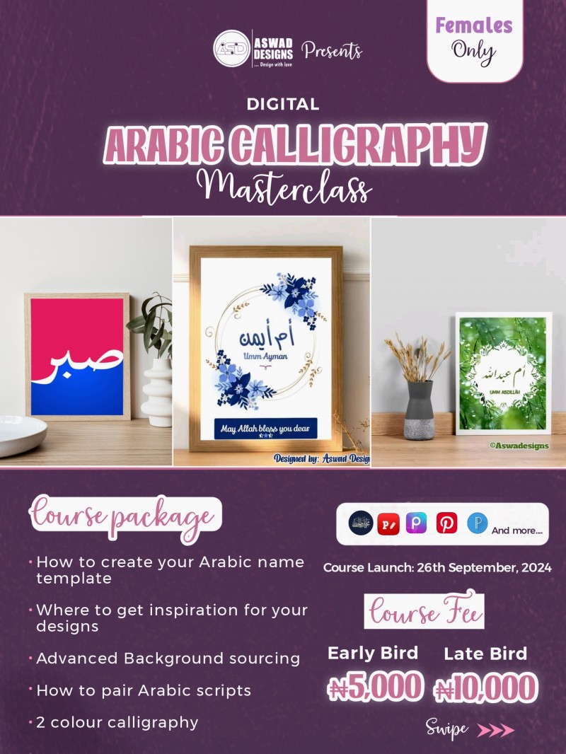 Buy DIGITAL ARABIC CALLIGRAPHY MASTERCLASS by Aswad Designs on Selar
