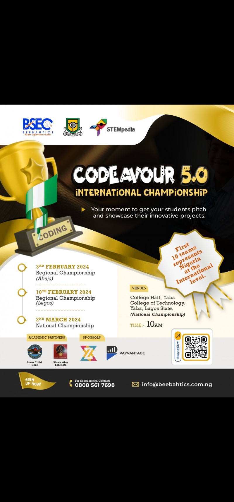 Get CODEAVOUR 5.0 NATIONAL CHAMPIONSHIP by BEEBAHTICS ENTERPRISE on Selar