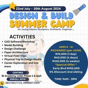 Buy DESIGN AND BUILD SUMMER CAMP FOR AGES 8 -16 by Bi Academy on Selar