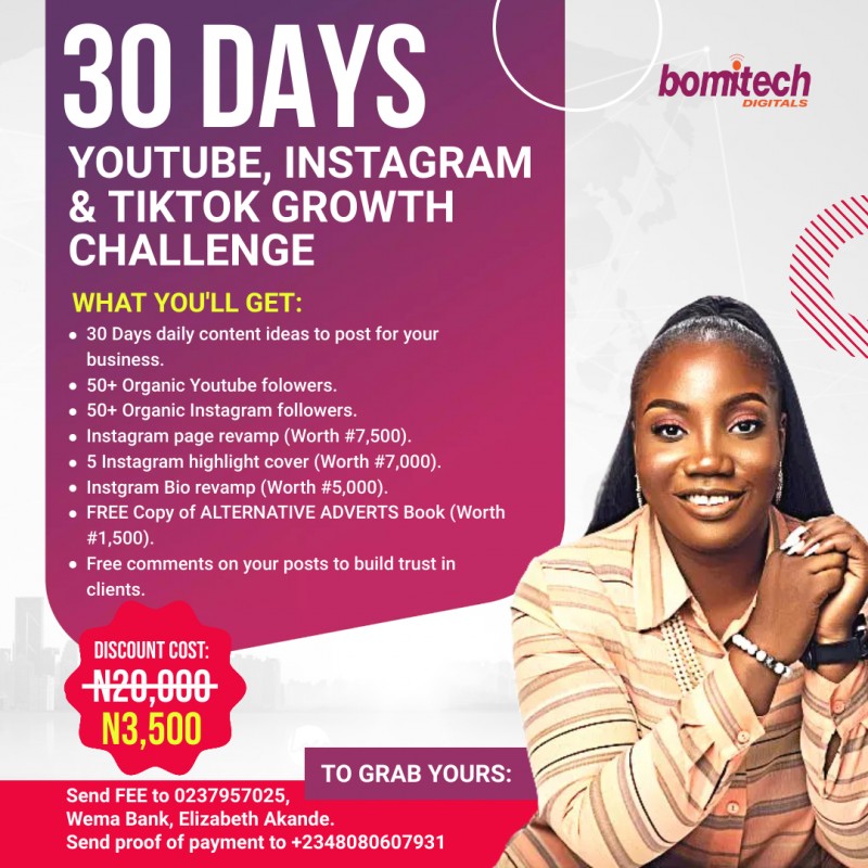 Buy 30 DAYS GROWTH CHALLENGE by BOMITECH DIGITALS on Selar