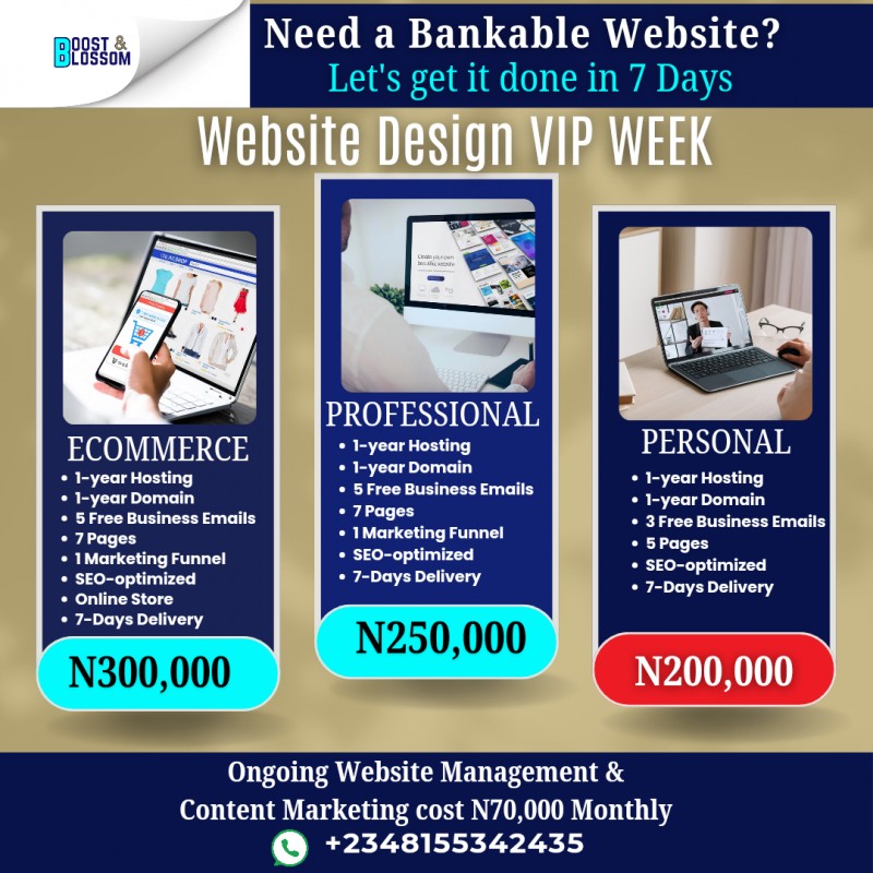 Buy Personal Website Design VIP WEEK by Boost & Blossom Shop on Selar