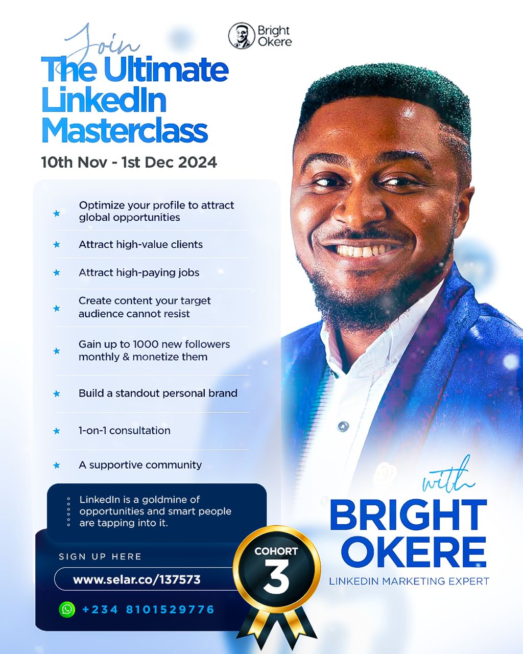 Buy The Ultimate LinkedIn Masterclass Cohort 3 by Bright Okere on Selar