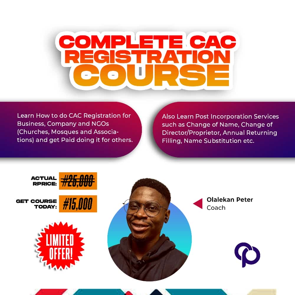 Buy COMPLETE CAC REGISTRATION COURSE (BUSINESS, COMPANY, & NGOs) by Adebulu Olalekan Peter on Selar