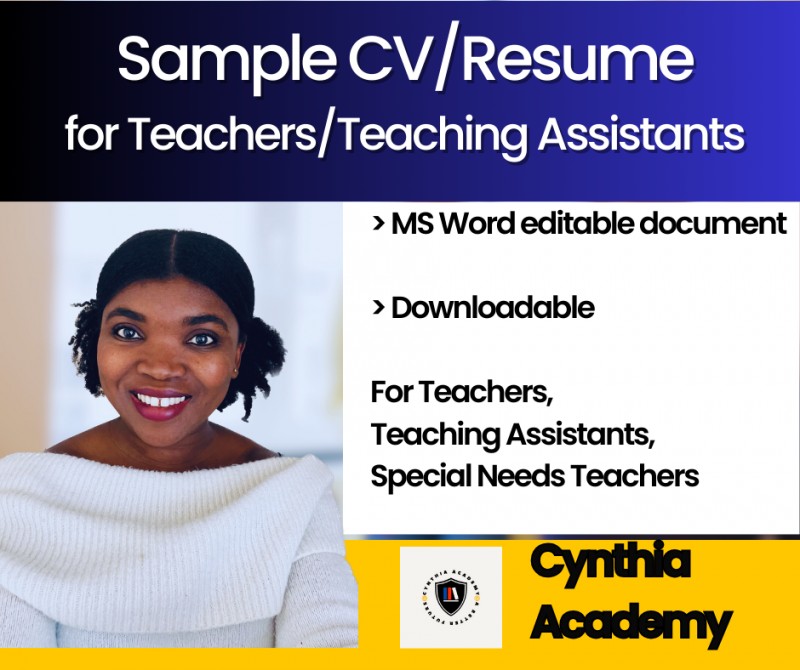 Buy Sample CV/Resume for Teachers and Teaching Assistants by Cynthia ...