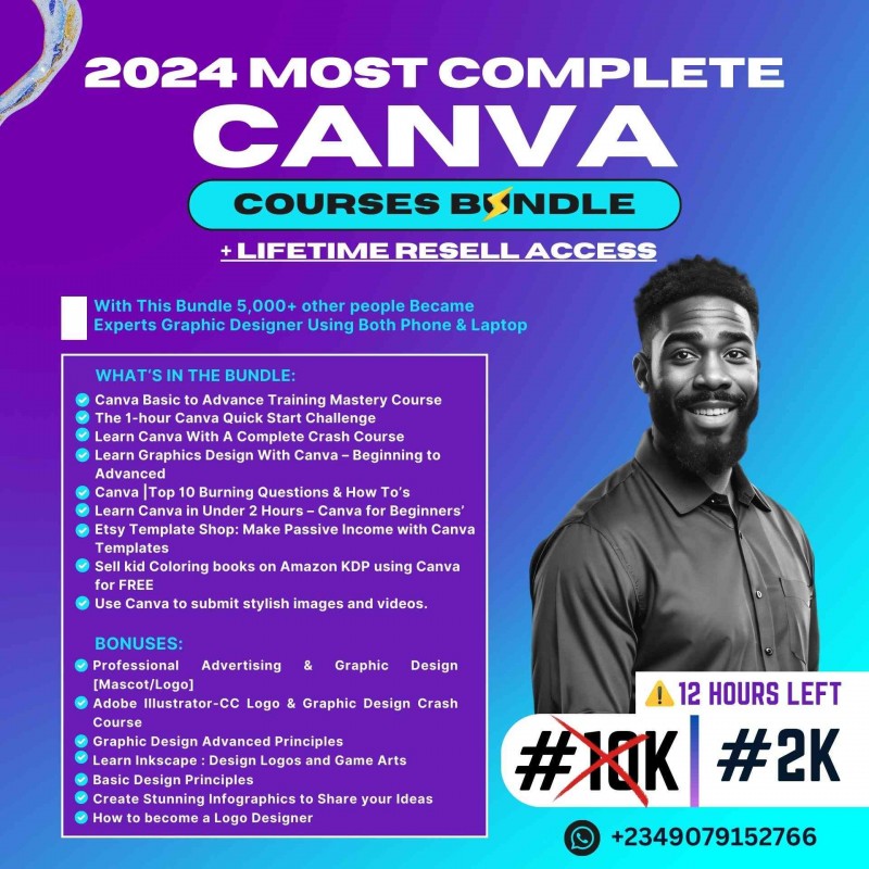 Buy 2024 MOST COMPLETE CANVA COURSES BUNDLE + LIFETIME RESELL ACCESS by Diggitech Academy on Selar