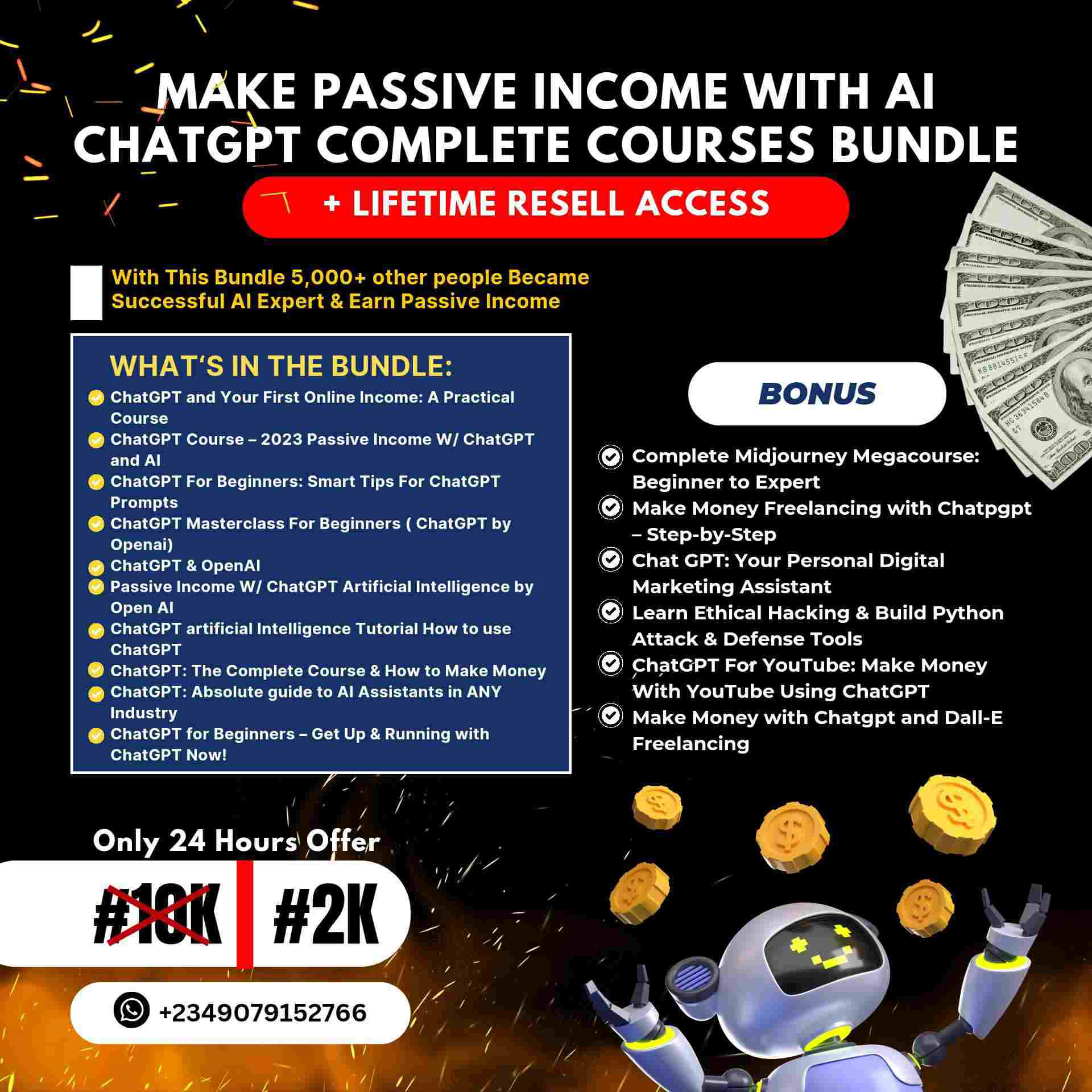 Buy MAKE PASSIVE INCOME WITH AI CHATGPT COMPLETE COURSES BUNDLE by Diggitech Academy on Selar.co
