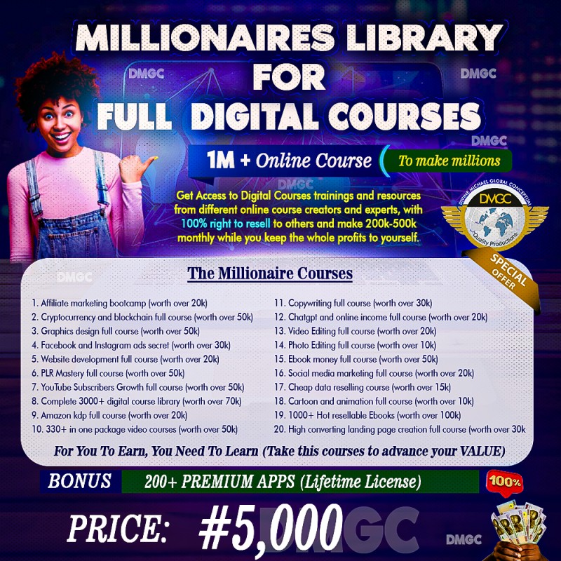 Buy MILLIONAIRE LIBRARY FOR FULL DIGITAL COURSES by DMGC INVESTMENT LTD ...