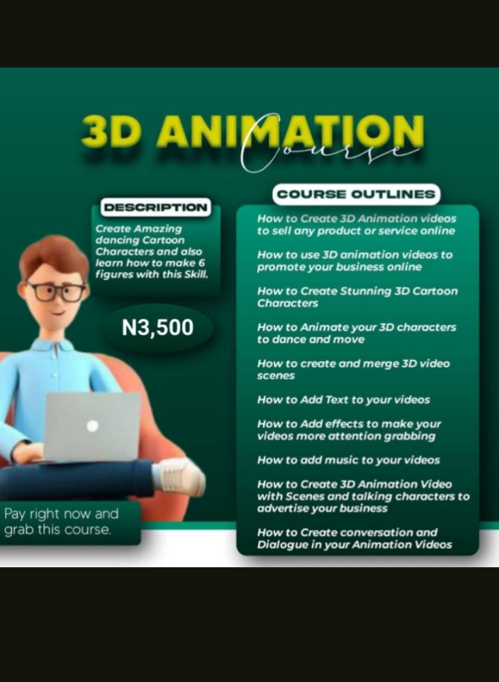 Buy 3D ANIMATION COURSE by Ediawe Daniel on Selar