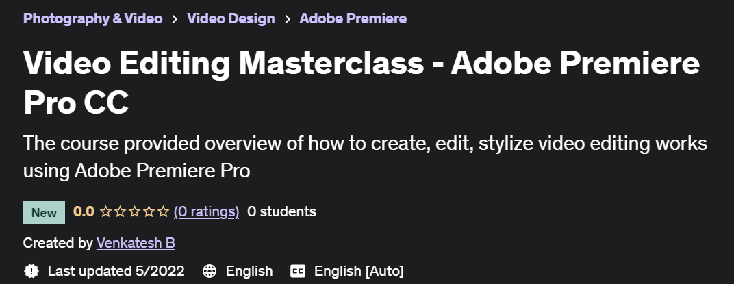 Buy Video Editing Masterclass - Adobe Premiere Pro CC by ...