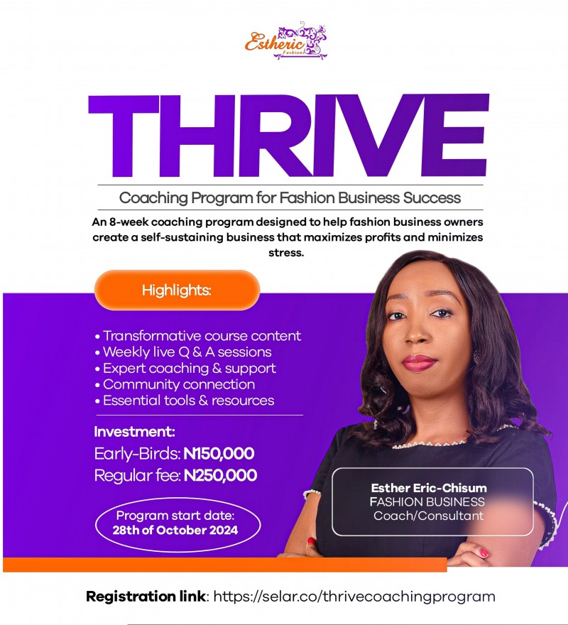 Buy THRIVE - Coaching Program for Fashion Business Success by Estheric Fashions on Selar
