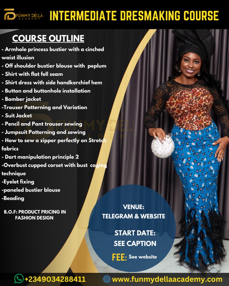 Buy BASIC & INTERMEDIATE DRESSMAKING COMBO COURSE by funmy_della_academy on Selar