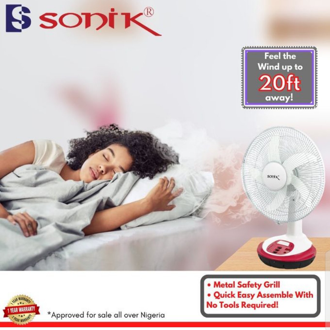 Buy Sonik 12" AC/DC Solar Rechargeable Table fan by GSI Enclave on Selar