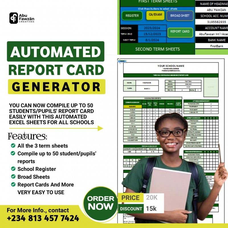 Buy AUTOMATED EXCEL STUDENTS REPORT CARD GENERATOR by Hassan Habeeb Adeiza on Selar