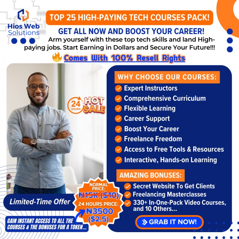 Buy TOP 25 TECH COURSES - SKILLS EMPLOYERS ARE LOOKING FOR by Hiosweb Technologies on Selar