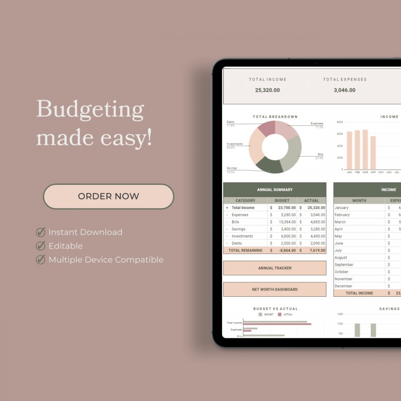 Buy Annual Budget with Savings Planner | Google Sheets Budget Template ...