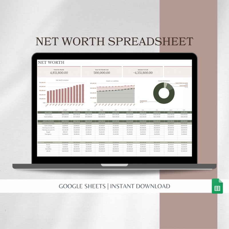 Buy Net Worth Tracker Spreadsheet Template for Google Sheets, Net Worth ...