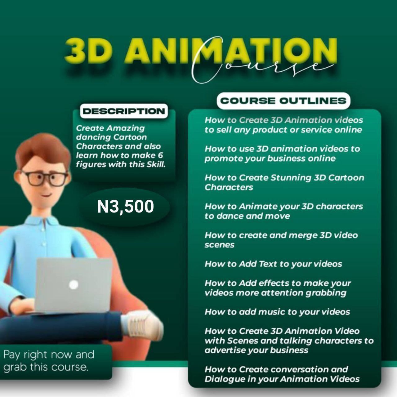 Buy 3D ANIMATION COURSE by Iminono mercy on Selar