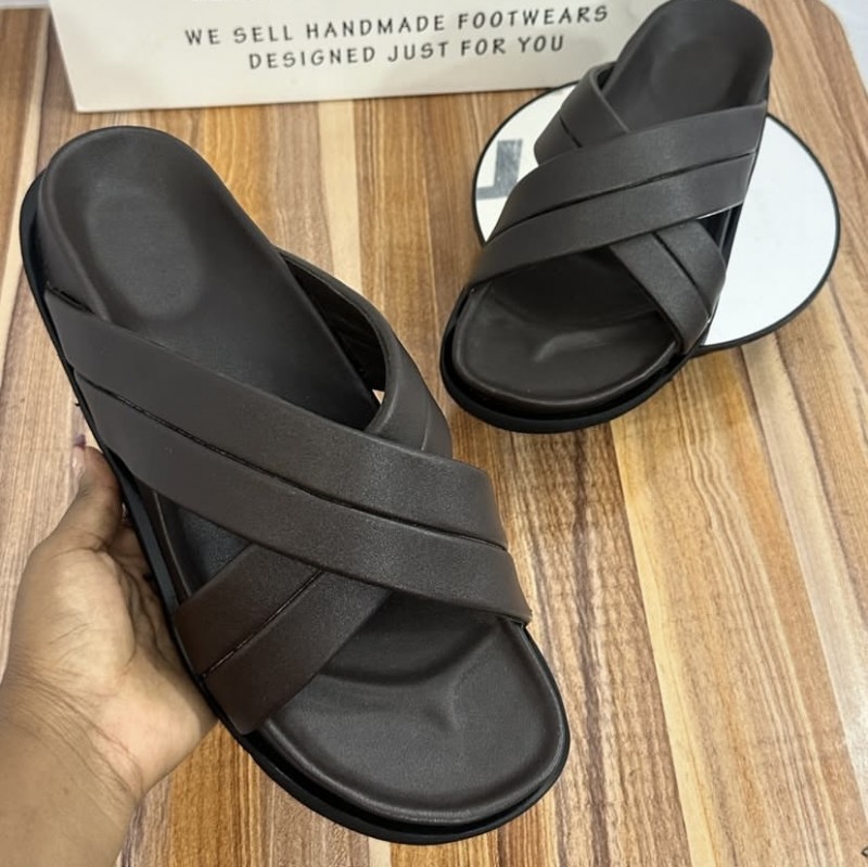 Buy Trendy black cross belt slippers by Leather Haute on Selar