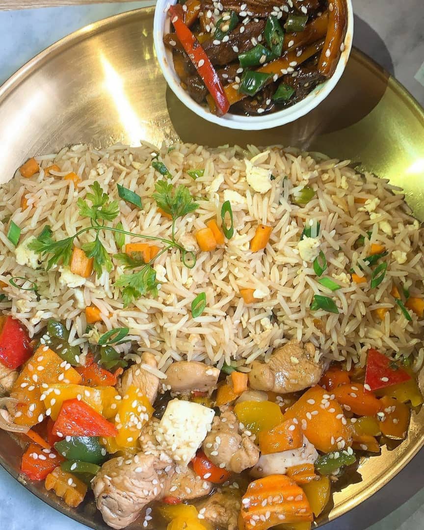 Buy Chinese rice, with the sweet chilli chicken sauce and chilli brown ...