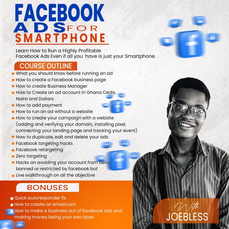 Buy Facebook ads course for smartphones by JOSEPH AWAN on Selar