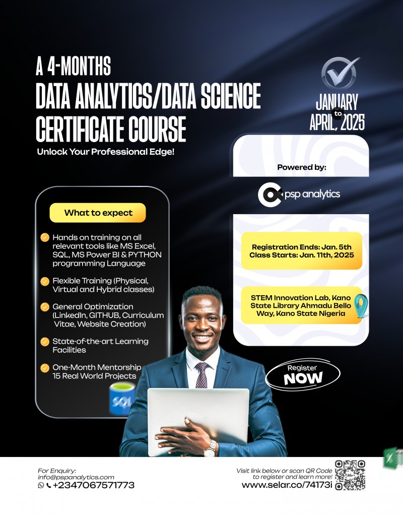 Buy A 4-MONTH DATA ANALYTICS/DATA SCIENCE CERTIFICATE COURSE (JANUARY, 2025-APRIL, 2025) by PSP ...