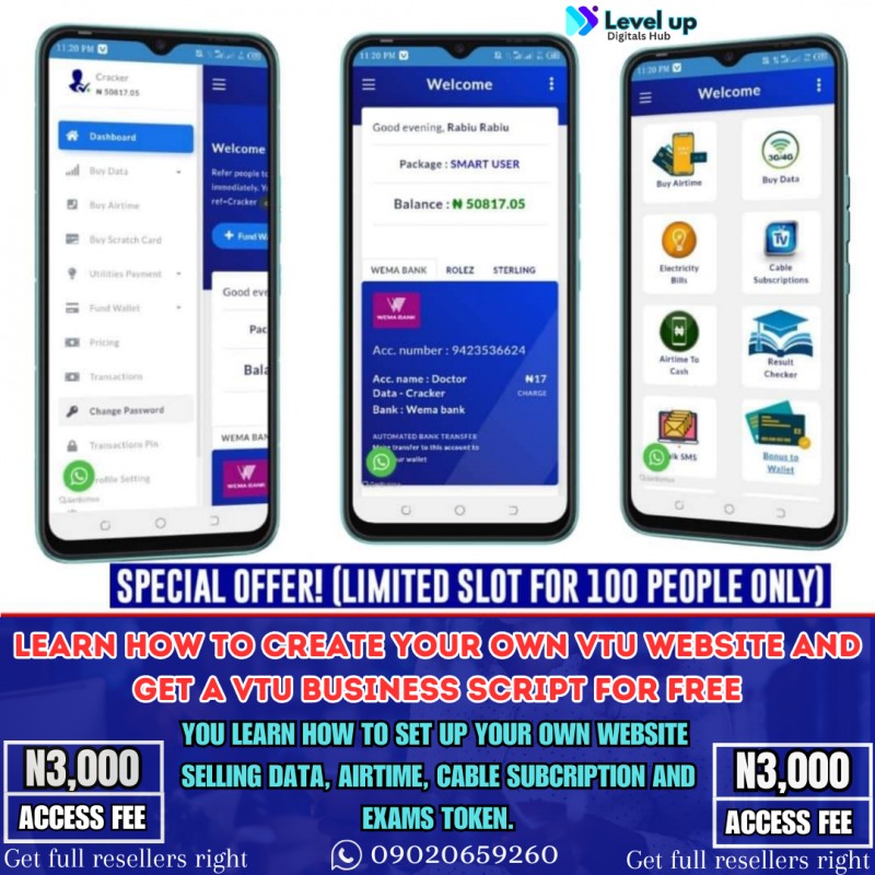 Buy LEARN TO CREATE YOUR OWN VTU WEBSITE USING YOUR SMARTPHONE by Levelup digitals Hub on Selar