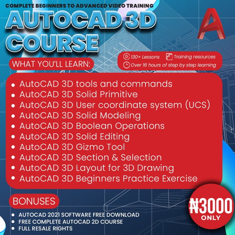 Buy AUTOCAD 3D COURSE by Lewis Brown on Selar