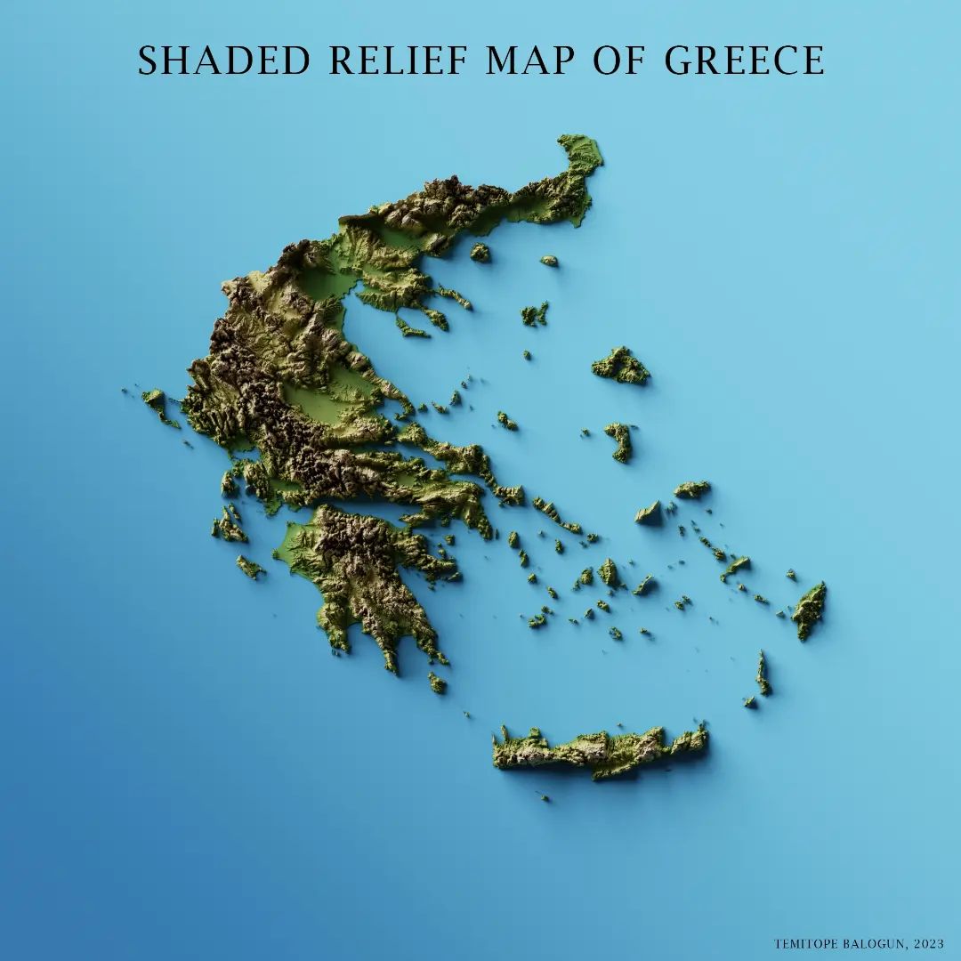 Buy Shaded Relief Map Of Greece by Balogun Temitope on Selar