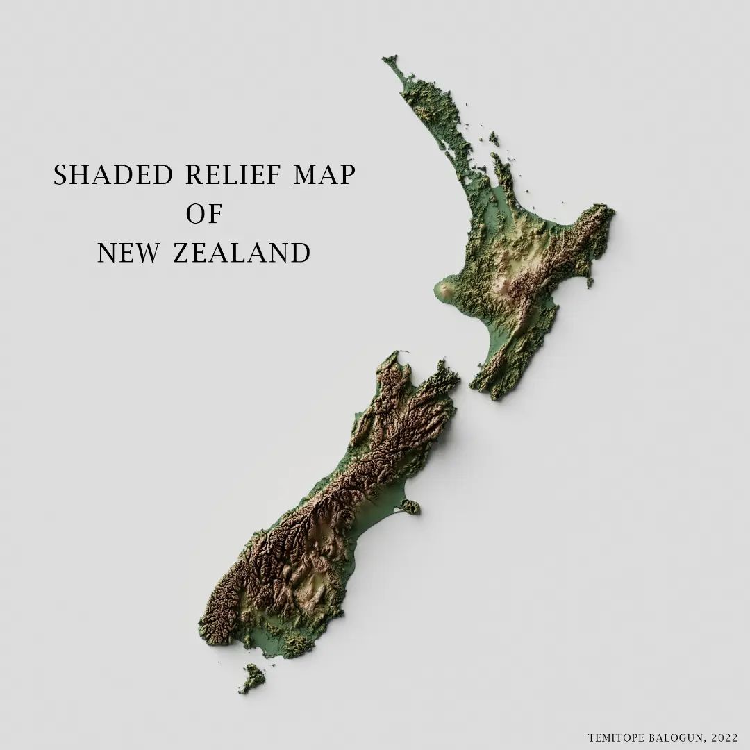 Buy Shaded Relief Map Of New Zealand by Balogun Temitope on Selar