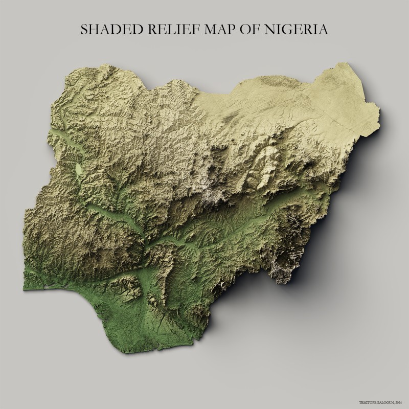 Buy Shaded Relief Map Of Nigeria by Balogun Temitope on Selar